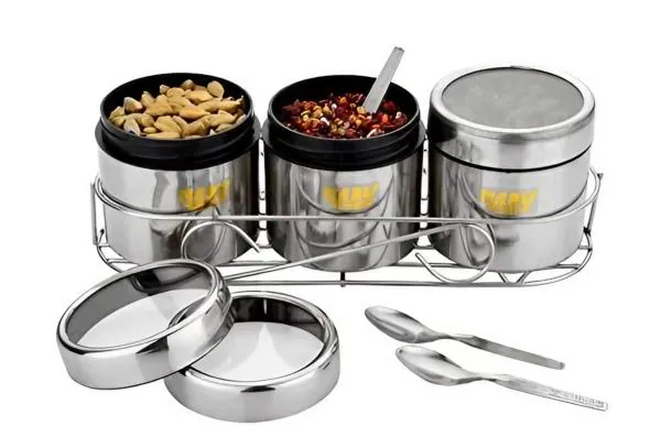 MARU Stainless Steel Masala Container | Set of 3 Masala Dabba With Wire ...
