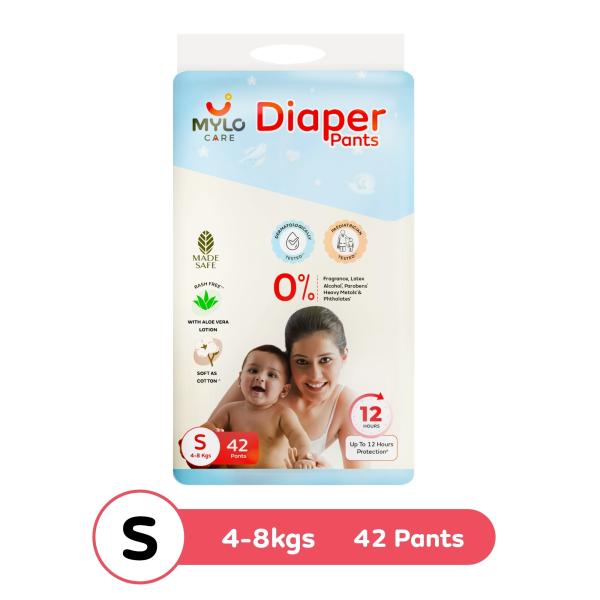 Mylo Care Baby Diaper Pants Small (S) Size, 4-8 kgs - 42 Count - 12 ...
