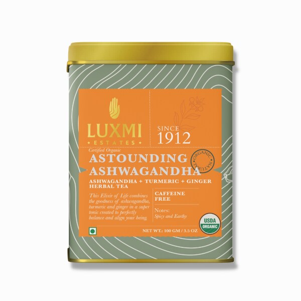 Luxmi Estates Astounding Ashwagandha Herbal Tea 100gm Tin | Certified ...