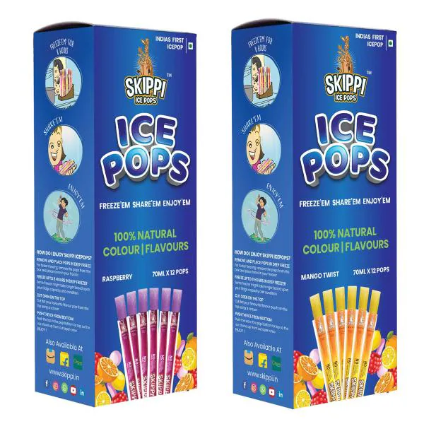 Skippi Icepops 100% Natural Ice Pops Raspberry & Mango Flavors (12+12 ...