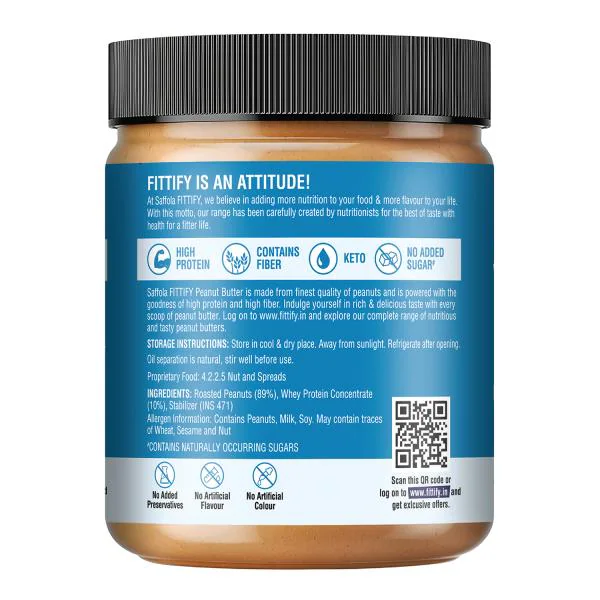 Saffola Fittify Whey Protein Peanut Butter Unsweetened Extra Crunchy ...