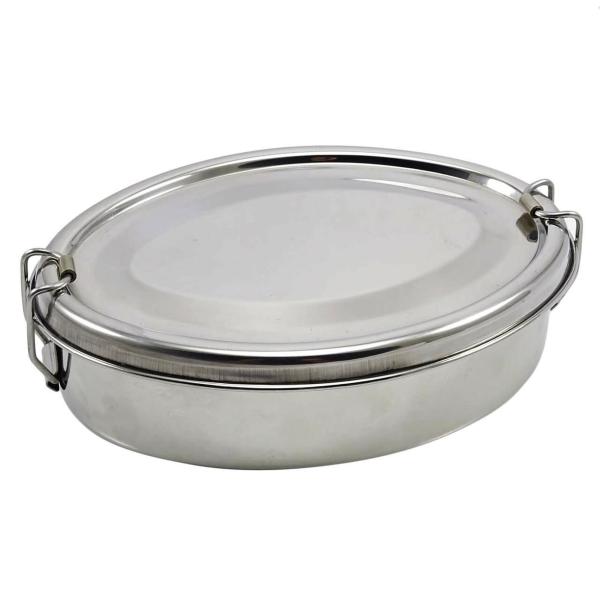 JVL Silver Stainless Steel Small Oval Single Layer Tiffin Box With ...