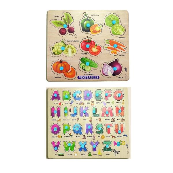 Enorme Big Wooden ABCD and Vegetables Puzzle with Knobs, Educational ...