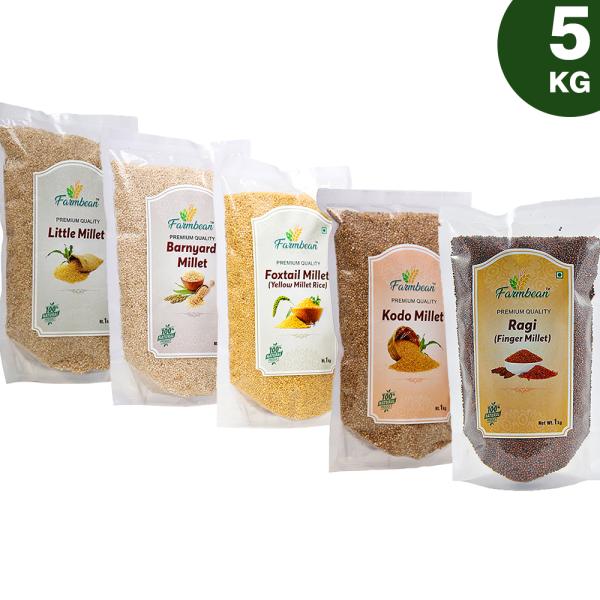 Farmbean Millets Combo Pack of 5 | Natural Grains Unpolished Millets ...