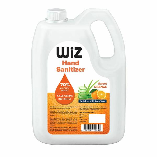 WiZ Alcohol Based Hand Sanitizer Sweet Orange, 5ltr, Enriched with Aloe ...