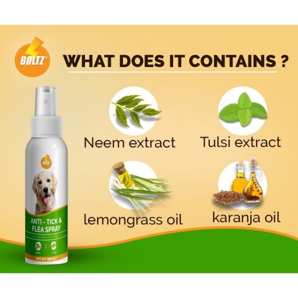 Boltz Dogs And Cats Anti Tick Flea Spray Organic Natural Neem Tulsi 200 ...