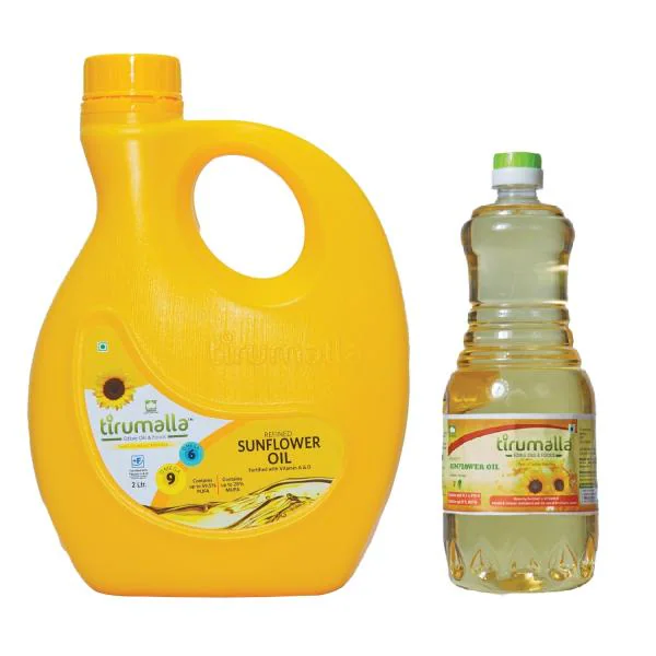 Tirumalla Refined Sunflower Oil - 3 Liter, Super Saver Combo Pack of 2 Liter jar & 1 Liter ...