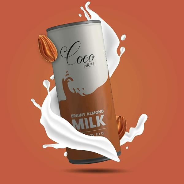 COCO HIGH Brainy Almond,Badam Flavour Milk, 200 Ml (8 Cans) Flavoured ...