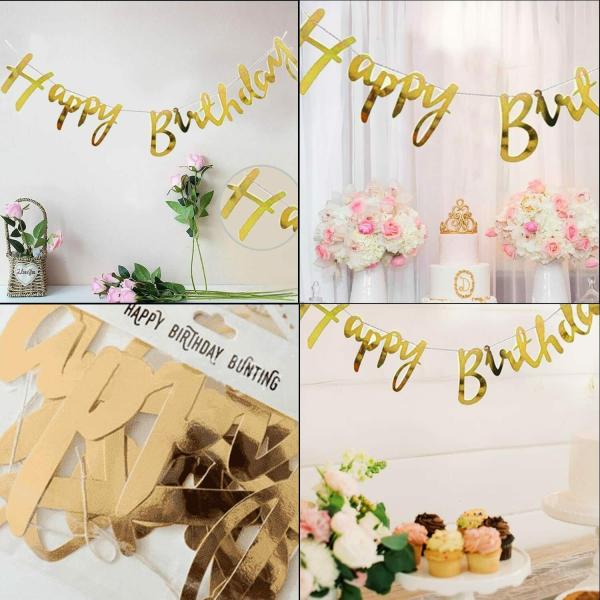 AMFIN Happy Birthday Gold Banner / Happy Birthday Decoration / Banner ...