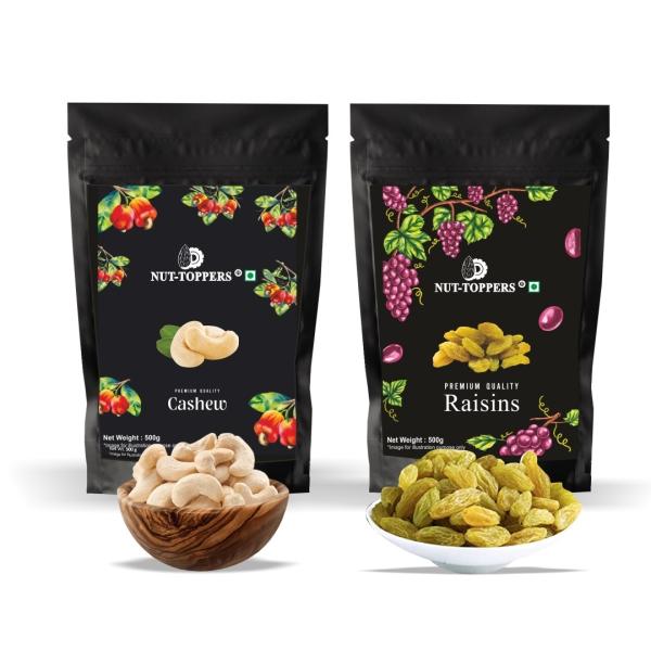 Nut Toppers Premium Dry Fruits Combo Pack, (Cashew 500g + Raisins 500g ...