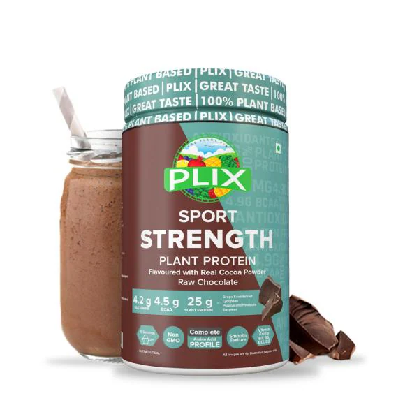 PLIX Strength Vegan Post Workout Plant Protein Powder- 500 G (Chocolate), Antioxidants ...