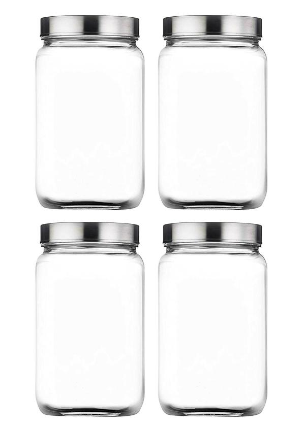 Machak Transparent Glass Cubical Storage Container, 800 Ml (Pack Of 4 ...