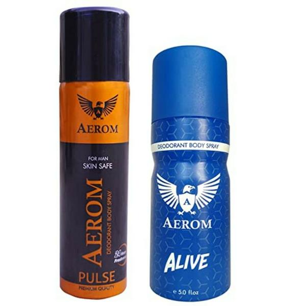 Aerom Pulse and Alive Deodorant Body Spray For Men, 300 ml (Pack of 2 ...