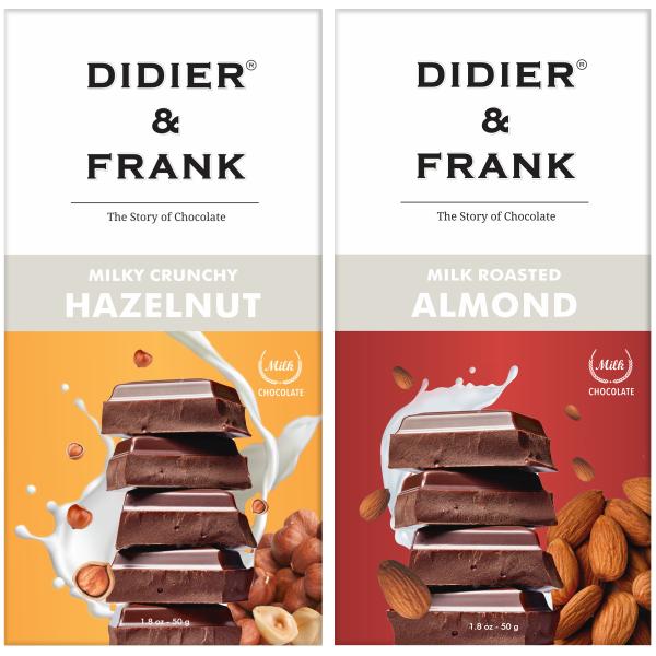 Didier & Frank Crunchy Hazelnut Milk Chocolate 50g & Roasted Almond ...
