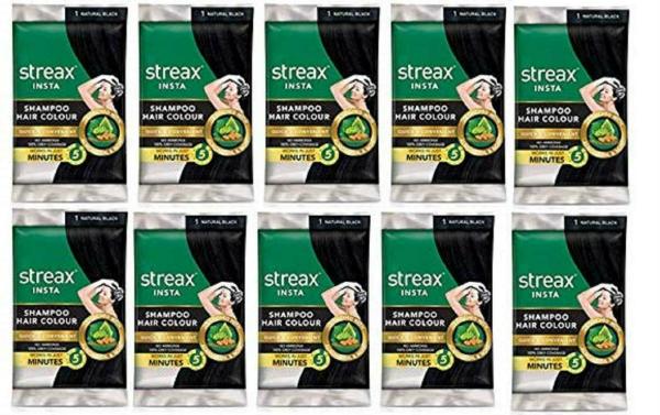 Streax Natural Black Shampoo Hair Colour For Men And Women, 15 Ml (Pack ...
