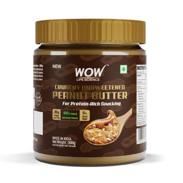 WOW Life Science Crunchy Unsweetened Peanut Butter - 500g - JioMart