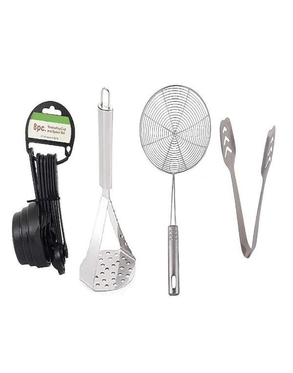 Wofier Masher Stainless Steel Deep Fry Strainer Tong And Plastic ...