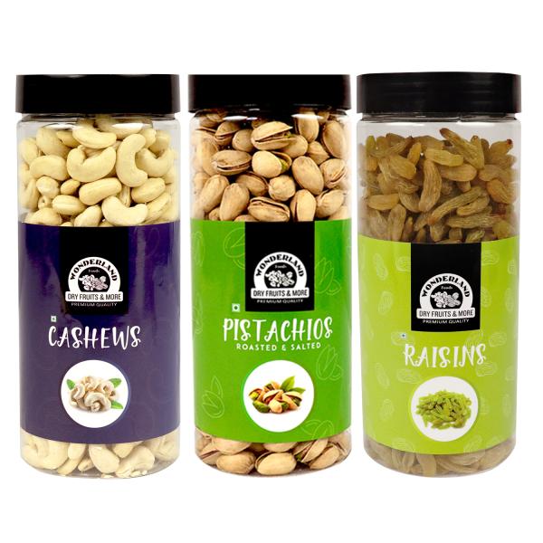 Wonderland Foods Dry Fruits Combo Pistachios, Cashews & Raisins 500g Each - JioMart