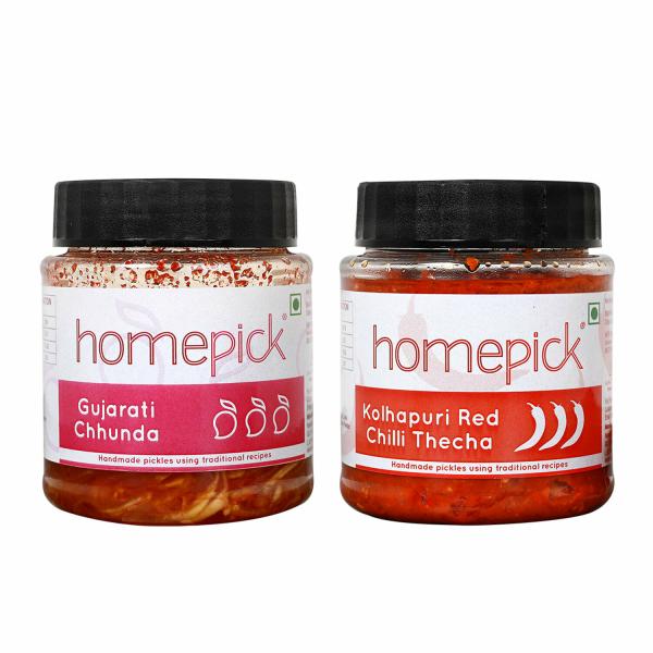 Homepick Gujarati Chunda Pickle & Kolhapuri Red Chilli Thecha Combo ...