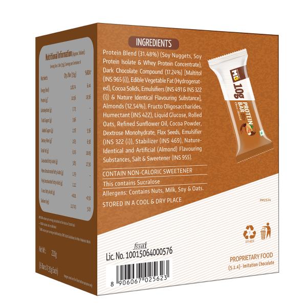 MuscleBlaze 10 g Protein Bar, Choco Almond, Protein Blend, Fibre, 100% ...