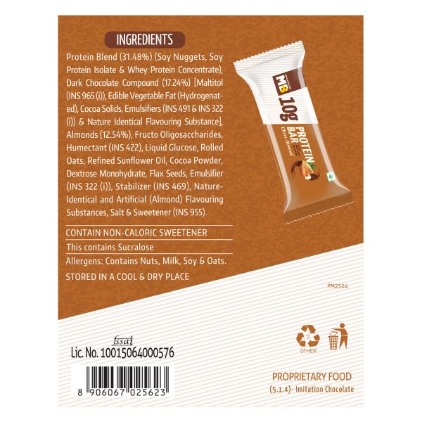 MuscleBlaze 10 g Protein Bar, Choco Almond, Protein Blend, Fibre, 100% ...