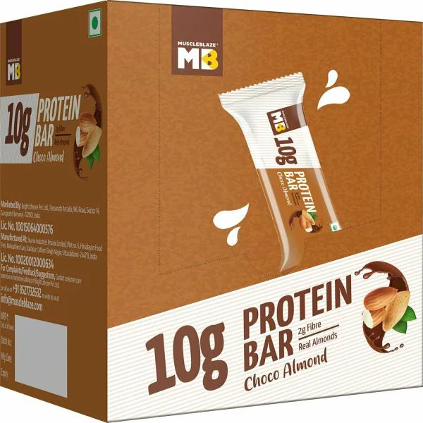 MuscleBlaze 10 g Protein Bar, Choco Almond, Protein Blend, Fibre, 100% ...