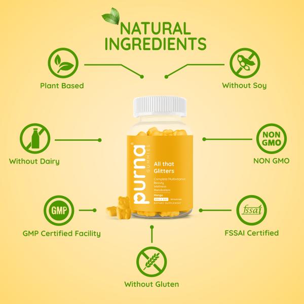 Purna Gummies Multivitamin Mango Gummy for Adults & Kids, 30 Gummies ...