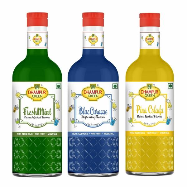 Dhampur Green Mocktail Syrup Combo| Pina Colada, Fresh mint, Blue ...