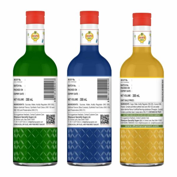 Dhampur Green Mocktail Syrup Combo| Pina Colada, Fresh mint, Blue ...