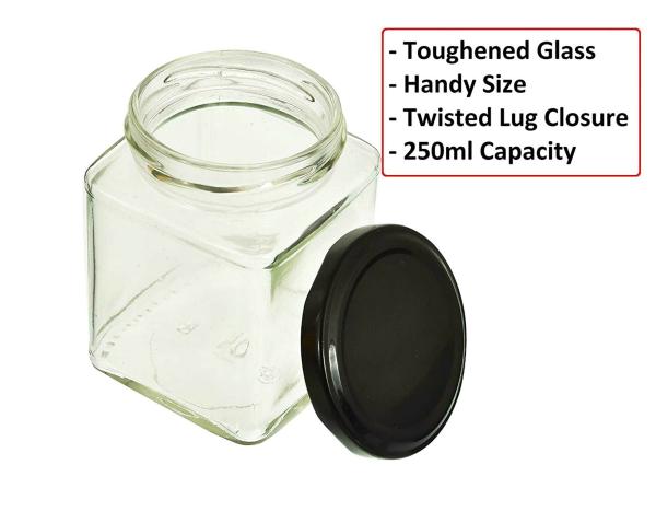 Machak Black Glass Square Glass Jar 250 Ml (Pack Of 3) - JioMart