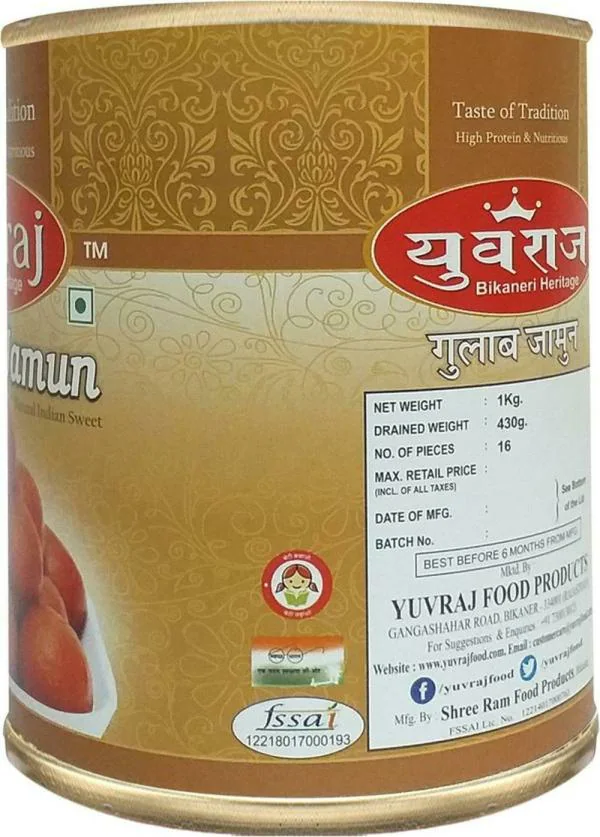 Yuvraj Food Product Gulab Jamun Indian Famous Mithai Family Gift Pack 3 ...