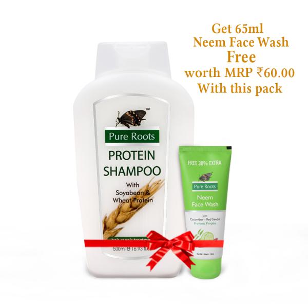 Pure Roots Herbals Protein Shampoo 500ml Combo Pack Get 65ml Neem Face ...