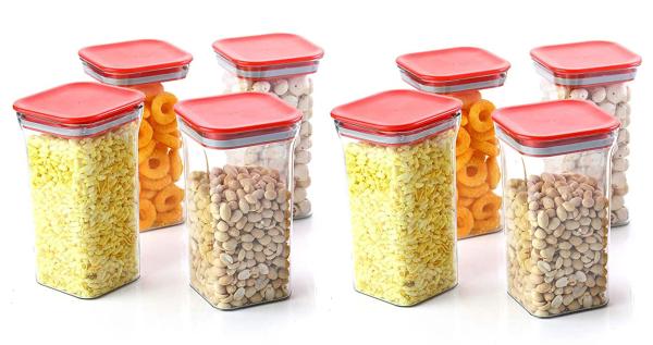 Machak Red Plastic Air Tight Container, 1100 Ml (Pack Of 8S) - JioMart