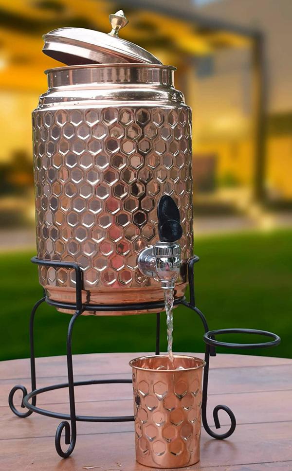 Design Decor Gallery Copper Water Dispenser Printed Matka Tank Pot With ...