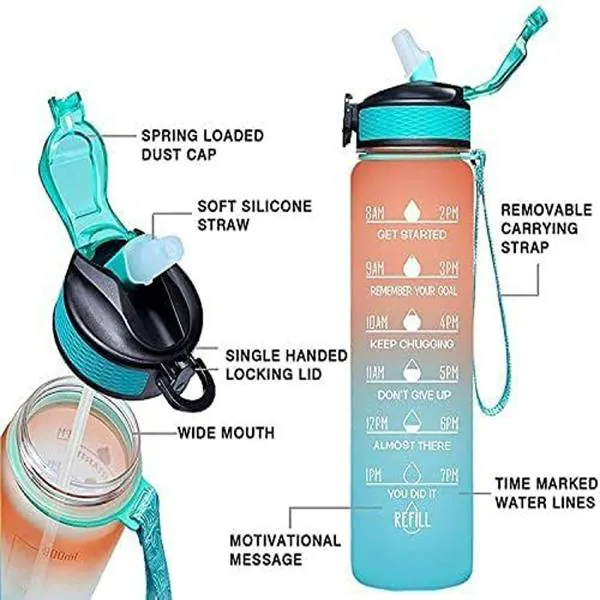 hias time marker water bottle 1 Litre with Motivational (Multi Color ...