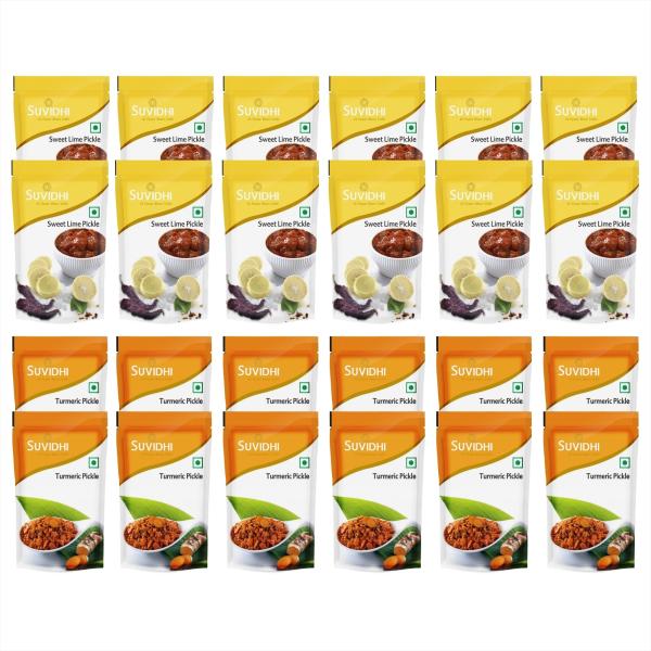 SUVIDHI Sweet Lime Pickle 100g pack of 12, Turmeric pickle 100g pack of ...