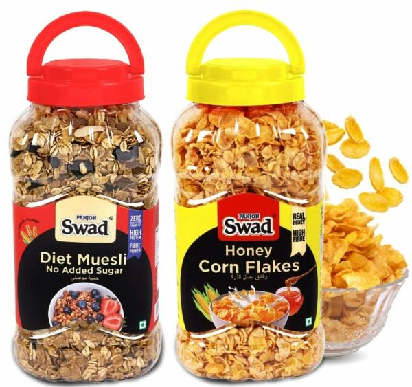 Swad Breakfast Cereal Honey Corn Flakes & Diet Muesli {0 Sugar ...