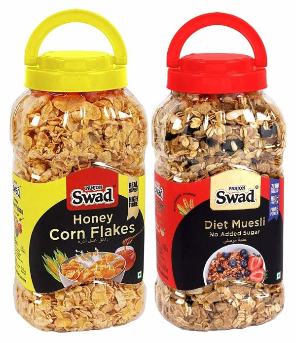 Swad Breakfast Cereal Honey Corn Flakes & Diet Muesli {0 Sugar ...