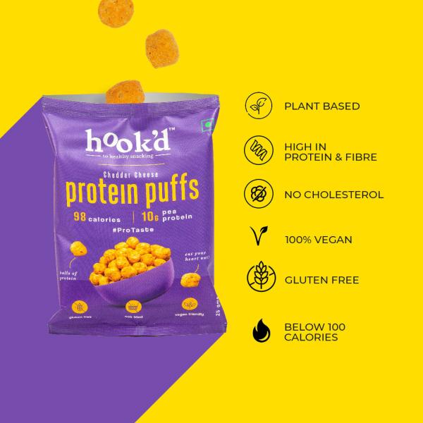 Hook'D Cheddar Cheese Protein Puffs | High Protein And Fiber Snacks ...