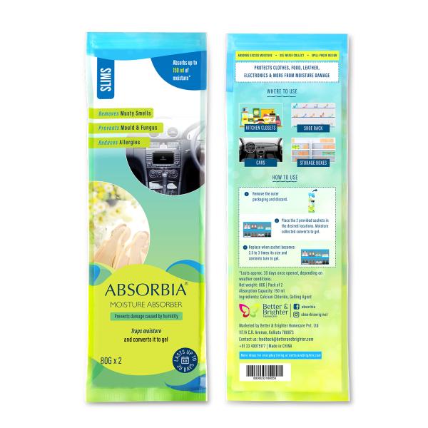Absorbia Moisture Absorber | Absorbia Slim Sachet Pack of 2 (160ml Each ...
