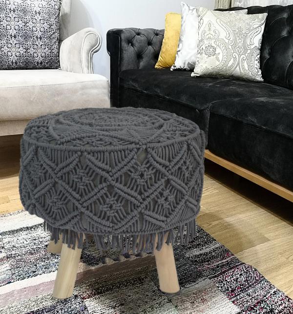 Comfidelitas Macrame Wood Stool In Black Colour - JioMart