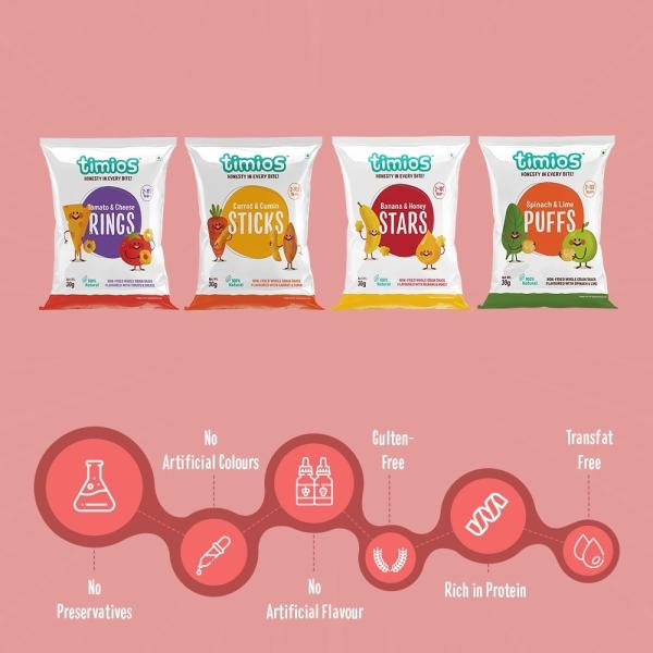 Timios Snacks Mix Flavours Pack of 24 | Stars -6, Sticks -6, Rings -6 ...