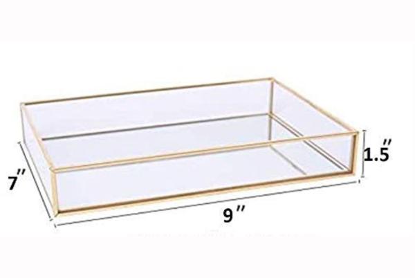 LamJum Gold Brass, Glass Rectangle Tray With Rim And Mirror Base Vanity ...