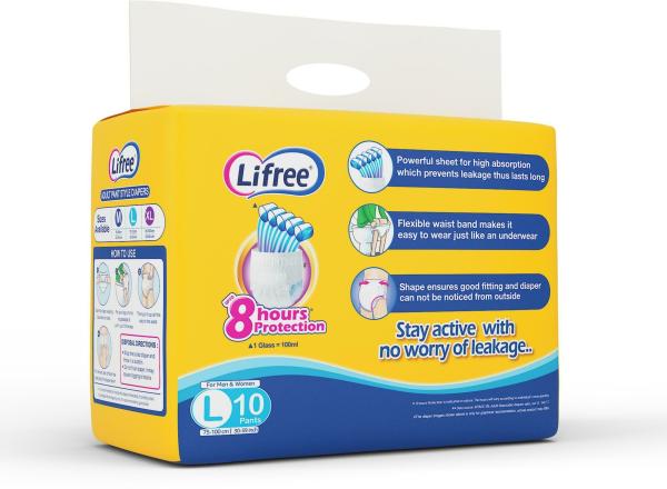 LIFREE Disposable Adult Diapers Large 10 pc. - JioMart