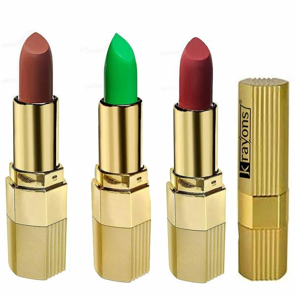 Krayons Desire Matte Lipstick Highly Pigmented Longlasting 3.5g Each Combo (Pack of 3) Caramel ...
