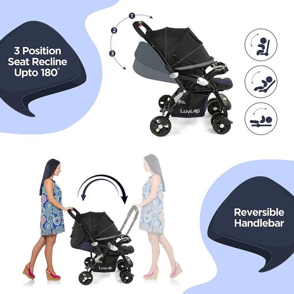 Luvlap Navy Black Galaxy Stroller Pram Extra Large Seating Space For ...