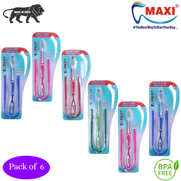 MAXI Expert Toothbrush & Tongue Cleaner-Oral Hygiene Kit (Pack of 6 ...