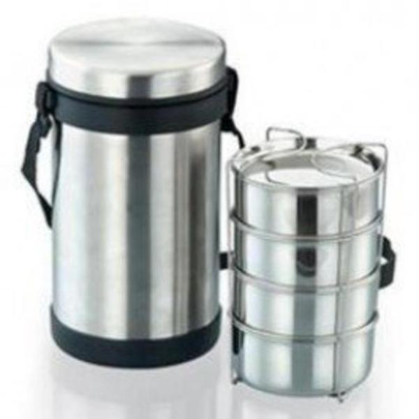 JVL Silver Stainless Steel Small Hot Insulated Three Layer Lunch Box ...