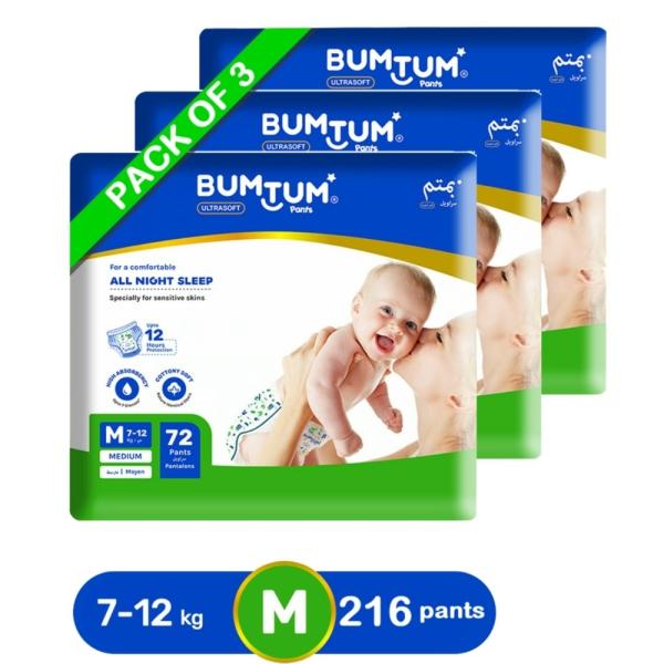 Bumtum Baby Diaper-Medium (72 pcs) Pack of 3 - JioMart