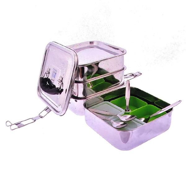 JVL Silver Stainless Steel Big Square Tiffin Set - JioMart